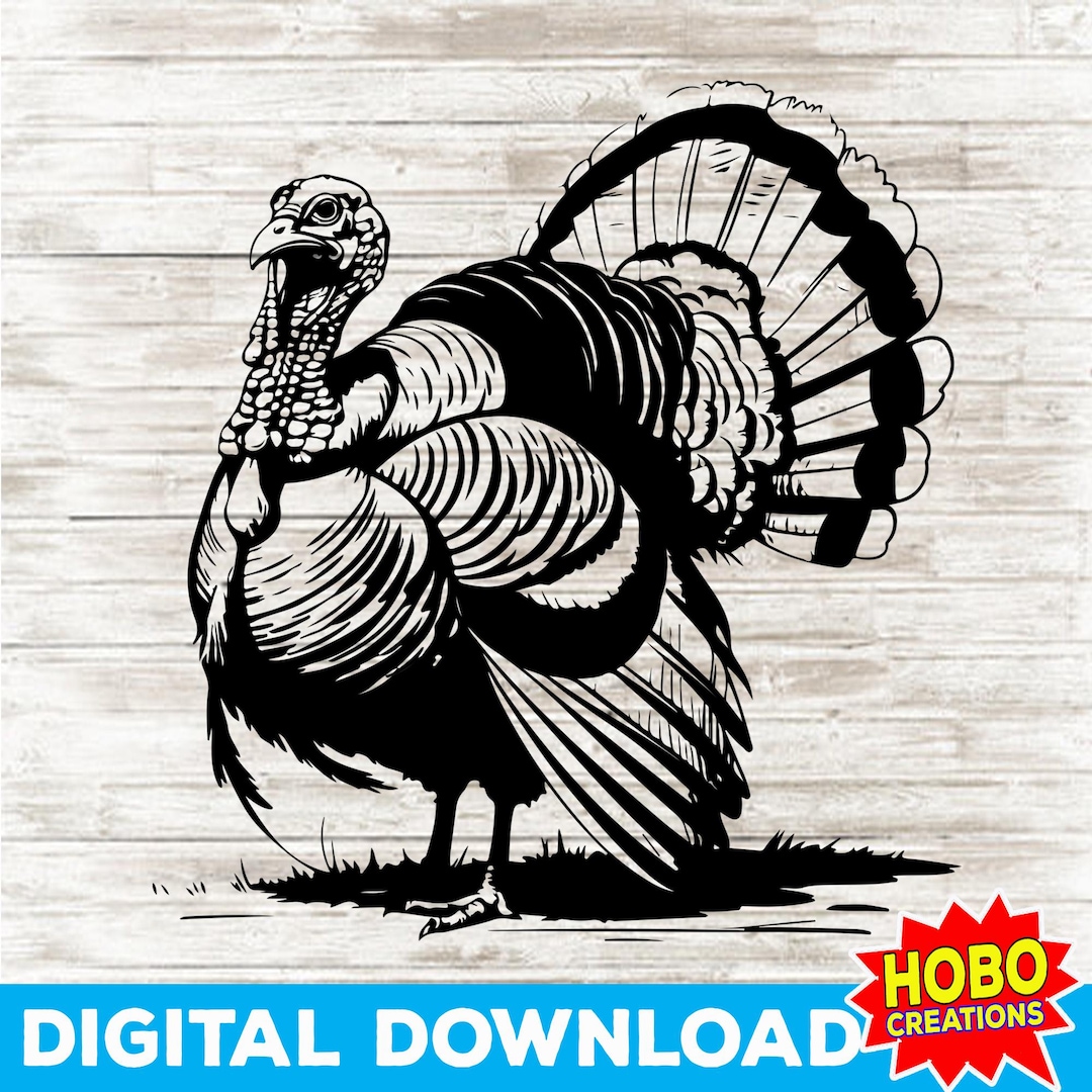 Simple Wild Turkey SVG PNG, Vector Graphic Cut File, Hunting Turkey ...