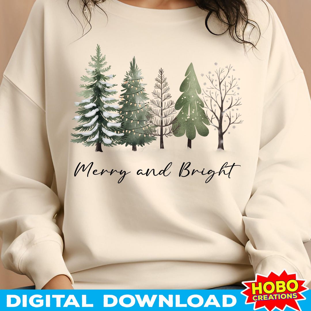 Merry and Bright Trees PNG, Christmas Png, Vintage Christmas Png ...