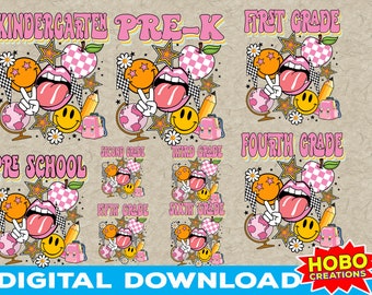 Back to School PNG Bundle, Retro Back to School Png, Kindergarten, Pre ...