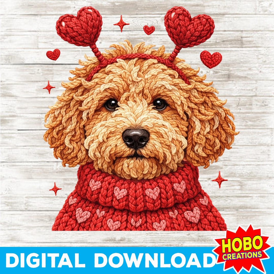 Goldendoodle Dog Valentine PNG, Faux Yarn Chunky Crochet Heart Design ...