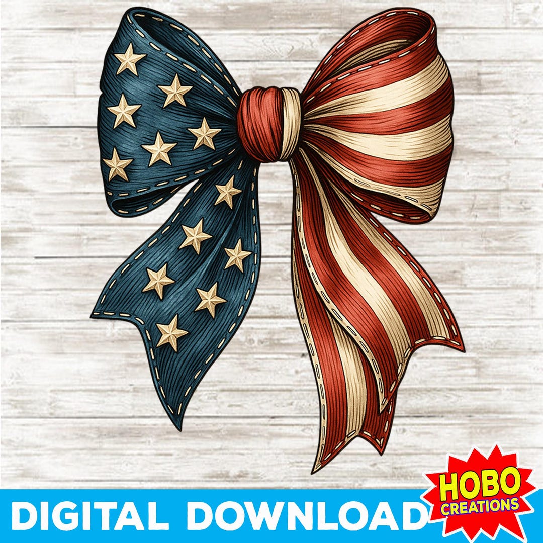 USA Flag Bow PNG, Retro 4th of July Patriotic Clipart, Memorial Day ...