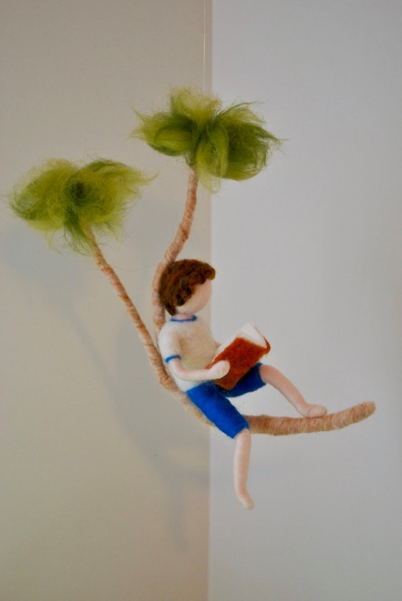Boys Room Decor Needle Felted Ornament: Boy Reading a Book in | Etsy