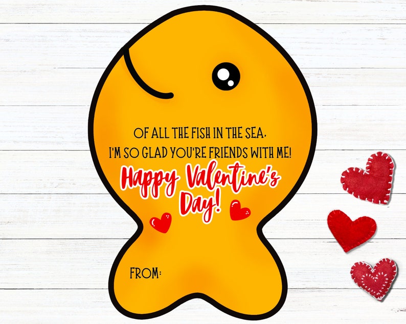 Goldfish Valentine's Day Cards - Printable School Valentines (PDF) - Etsy