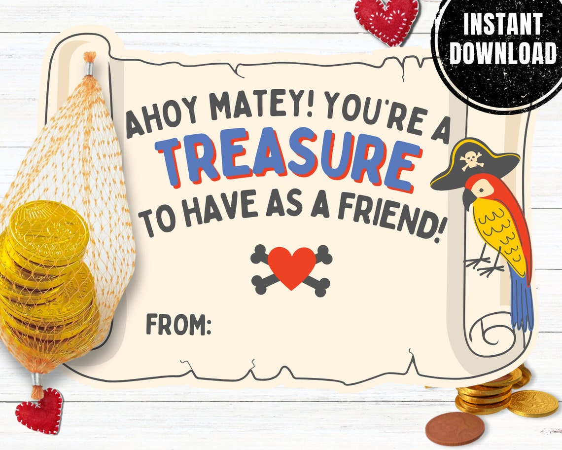 Pirate Valentines – Chocolate Coin Treasure, Printable Class Valentines ...