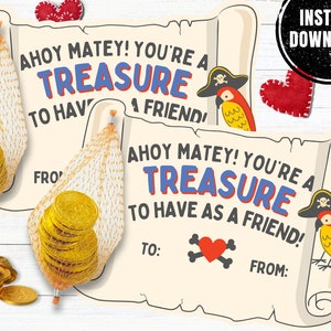 Pirate Valentines – Chocolate Coin Treasure, Printable Class Valentines ...