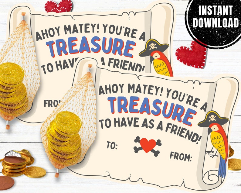 Pirate Valentines – Chocolate Coin Treasure, Printable Class Valentines ...