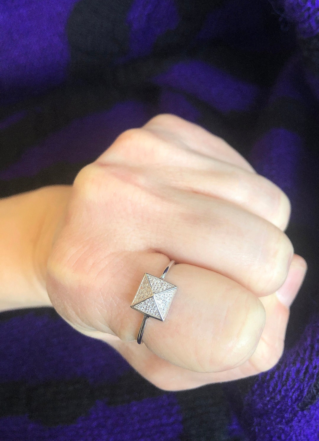 Silver Sparkly Pyramid Ring - Etsy