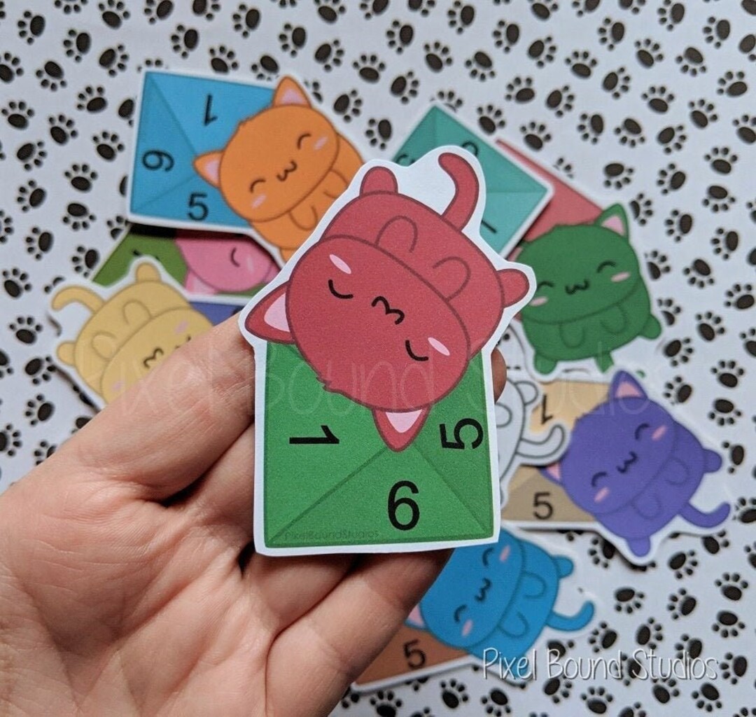 Cute Kawaii Cat With D8 Stickers and Magnets - Etsy