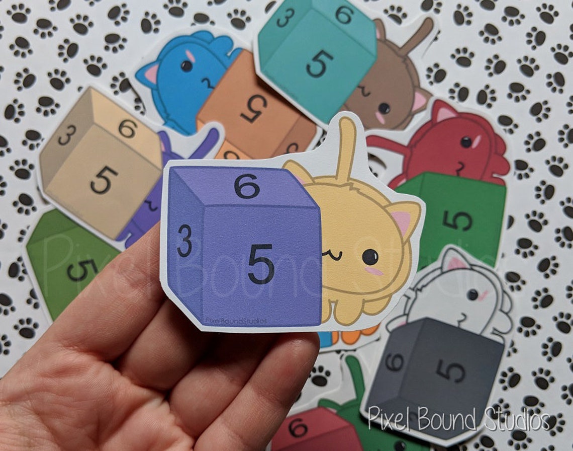 Chibi Cat With D6 Stickers and Magnets - Etsy