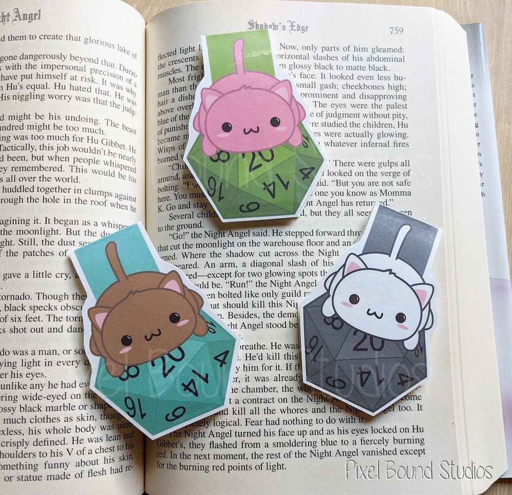 Chibi Cat on D20 Magnetic Bookmark - Etsy