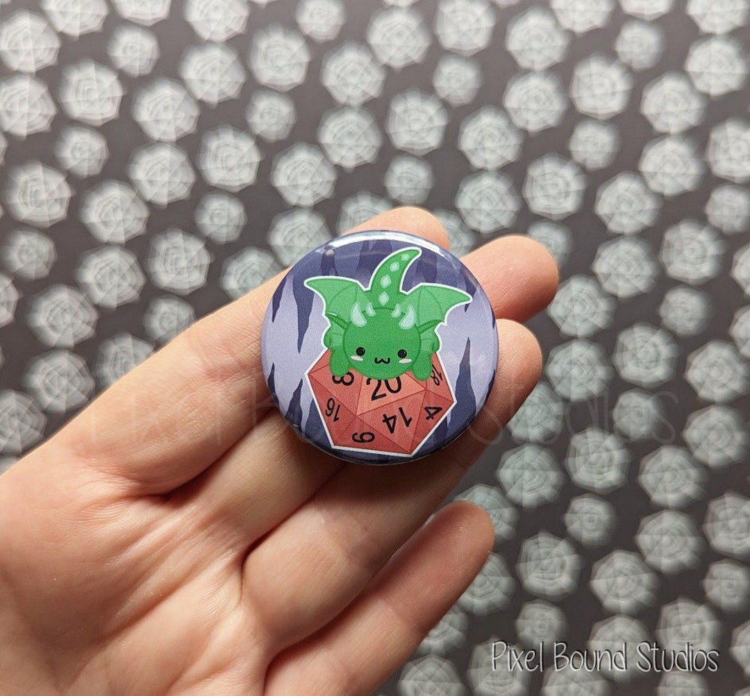 Chibi Cute Dragon on D20 1.5 Inch Button - Etsy