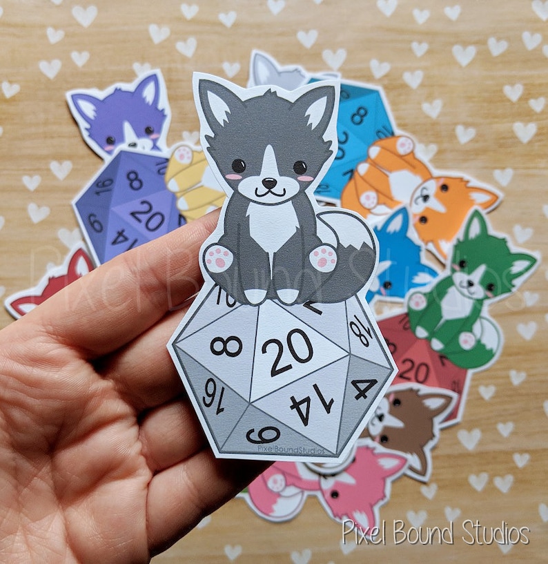 Chibi Wolf D20 Stickers and Magnets - Etsy