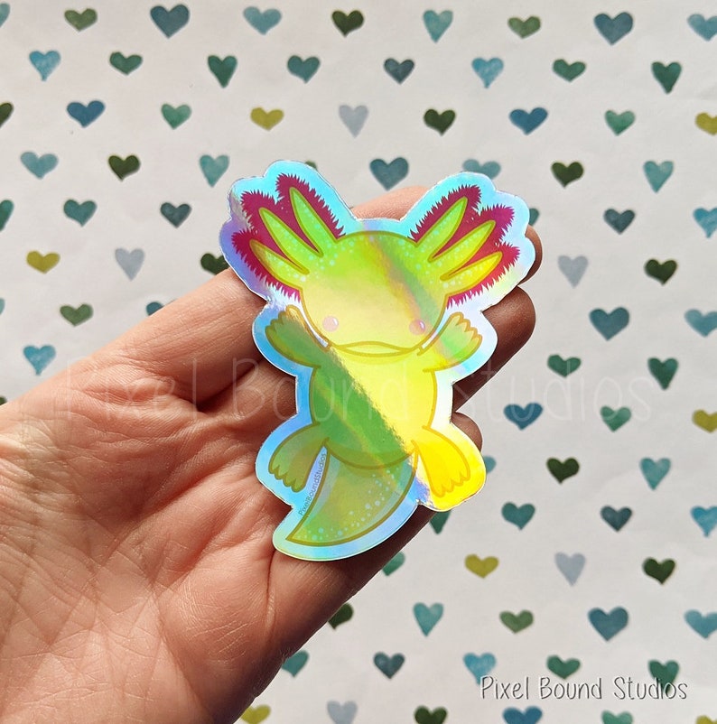 Chibi Cute Golden Albino Axolotl Holographic Vinyl Sticker - Etsy
