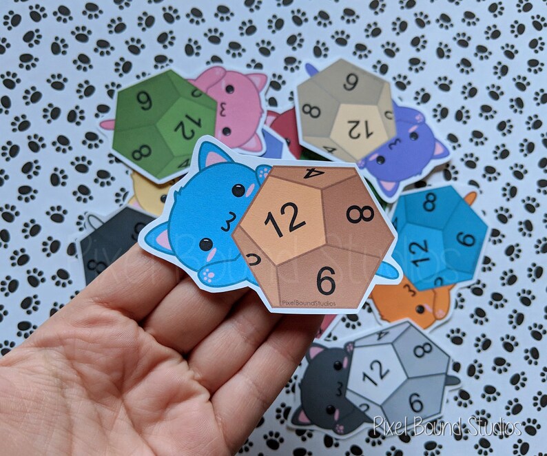 Chibi Cat With D12 Stickers and Magnets - Etsy