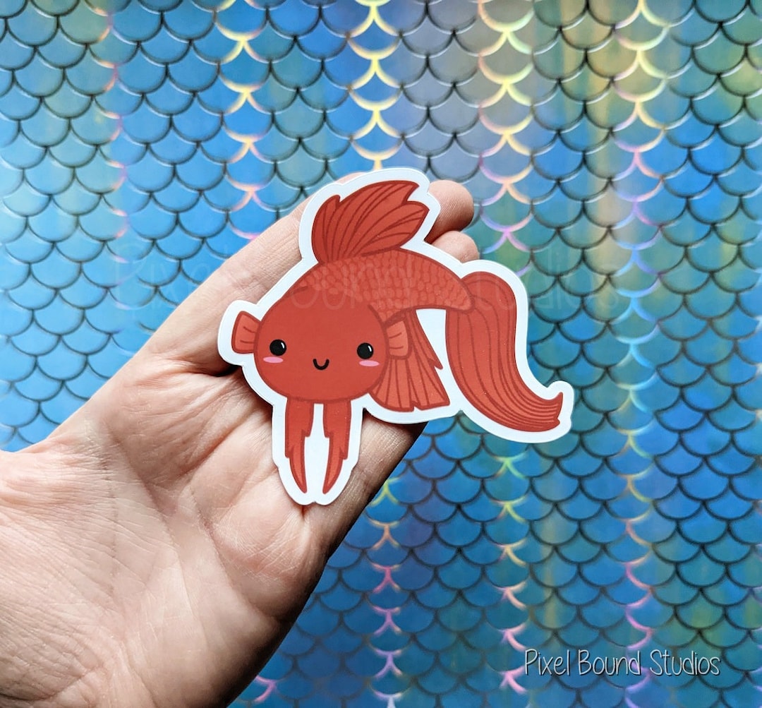 Chibi Cute Red Veiltail Betta Art Clear Vinyl Sticker for Phone, Car ...