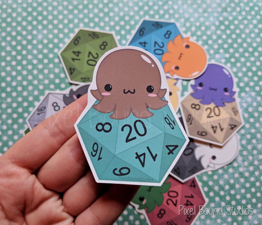 Chibi Octopus on d20 Stickers and Magnets | Etsy