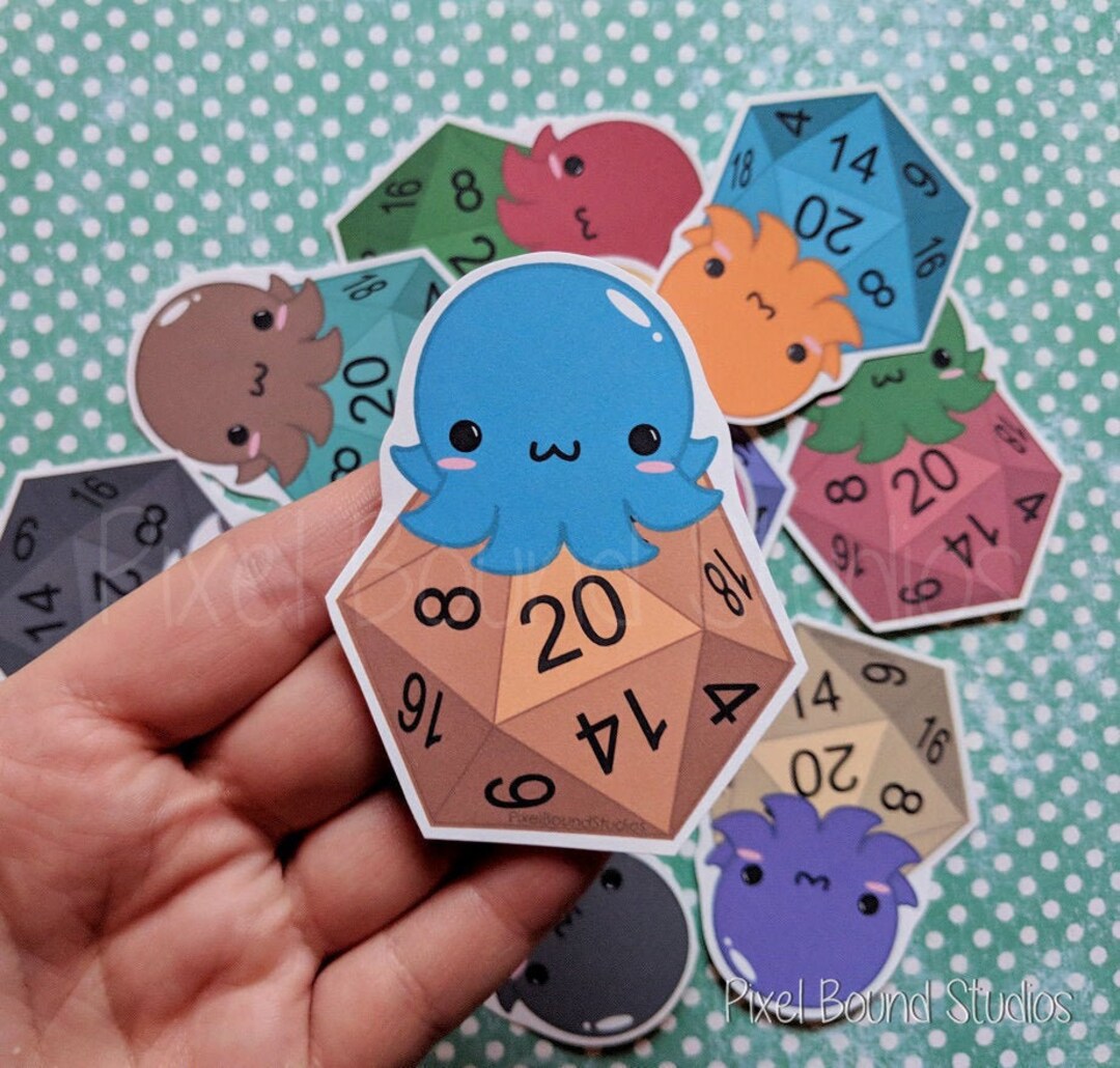 Chibi Octopus on D20 Stickers and Magnets - Etsy