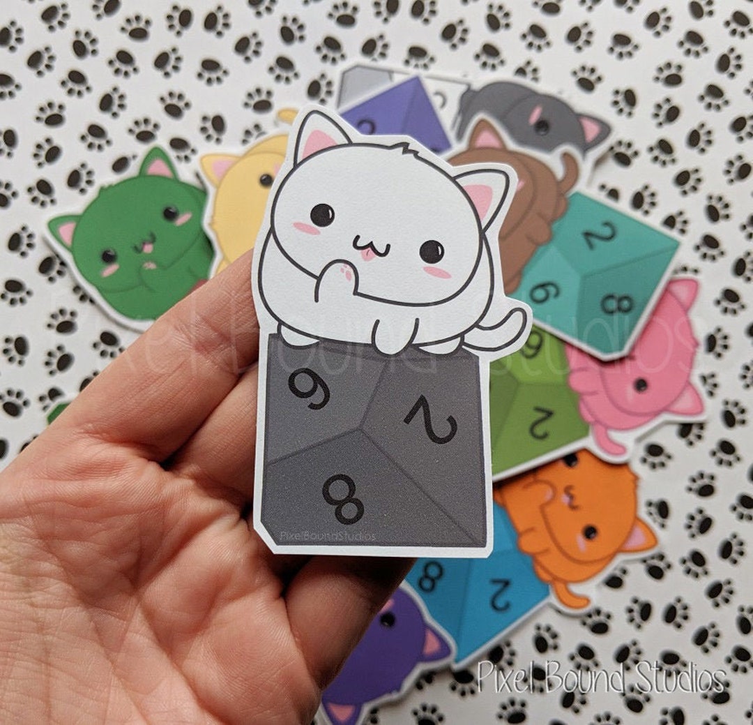 Chibi Cat With D10 Stickers and Magnets - Etsy