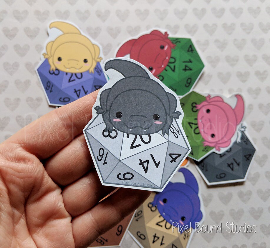 Chibi T-rex Baby Dinosaur on d20 Stickers and Magnets | Etsy