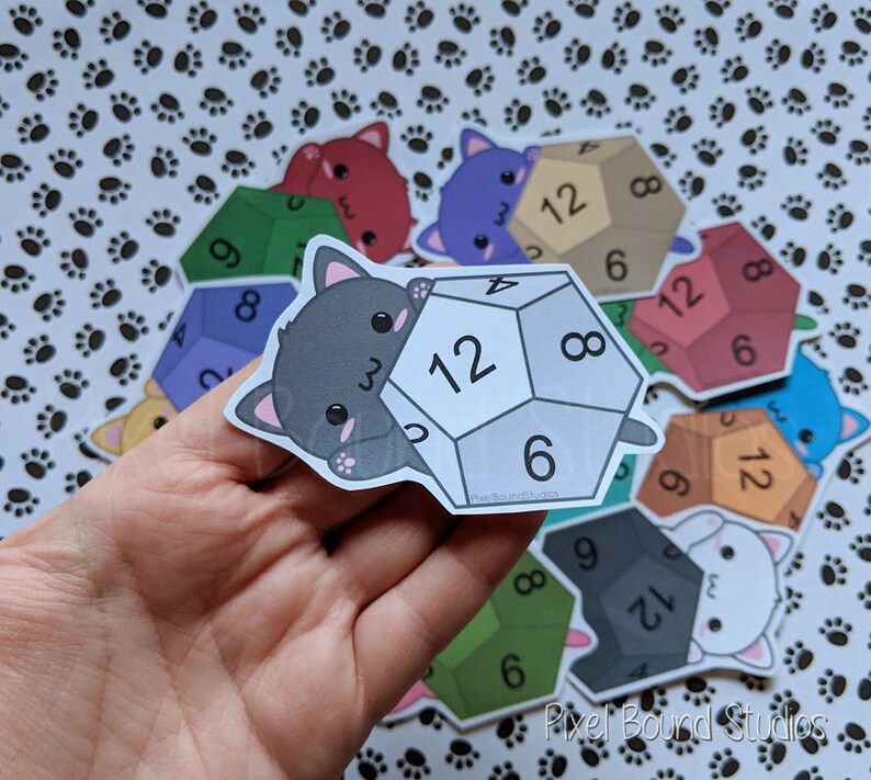 Chibi Cat With D12 Stickers and Magnets - Etsy