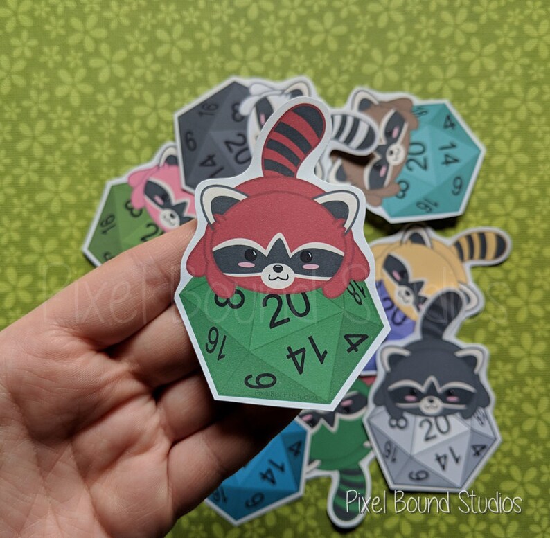 Chibi Raccoon D20 Stickers and Magnets - Etsy