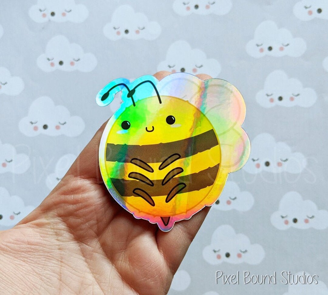 Chibi Cute Bee Holographic Vinyl Sticker for Phone, Car, Tablet, Laptop ...
