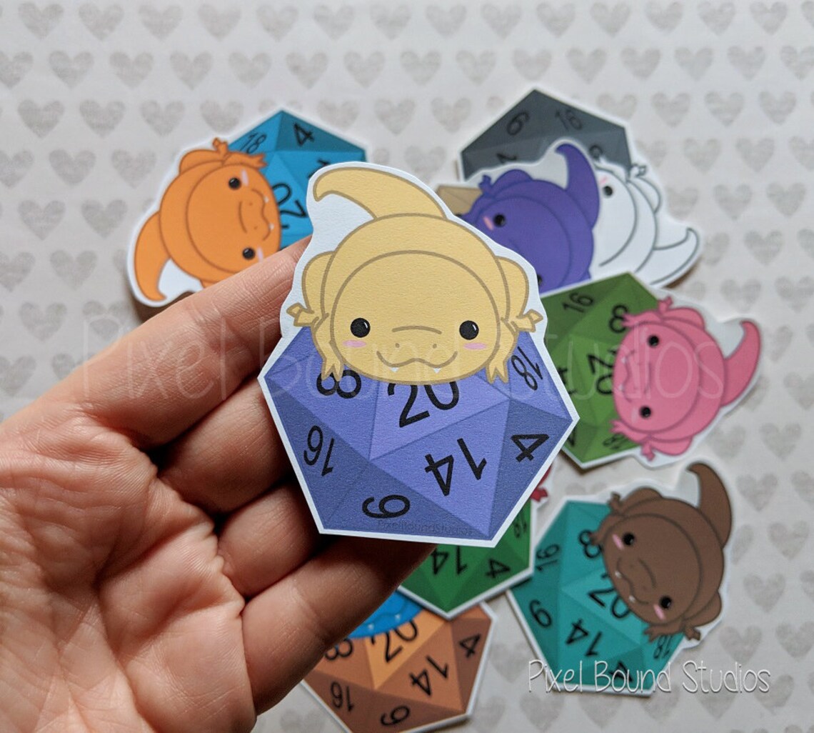 Chibi T-rex Baby Dinosaur on D20 Stickers and Magnets - Etsy