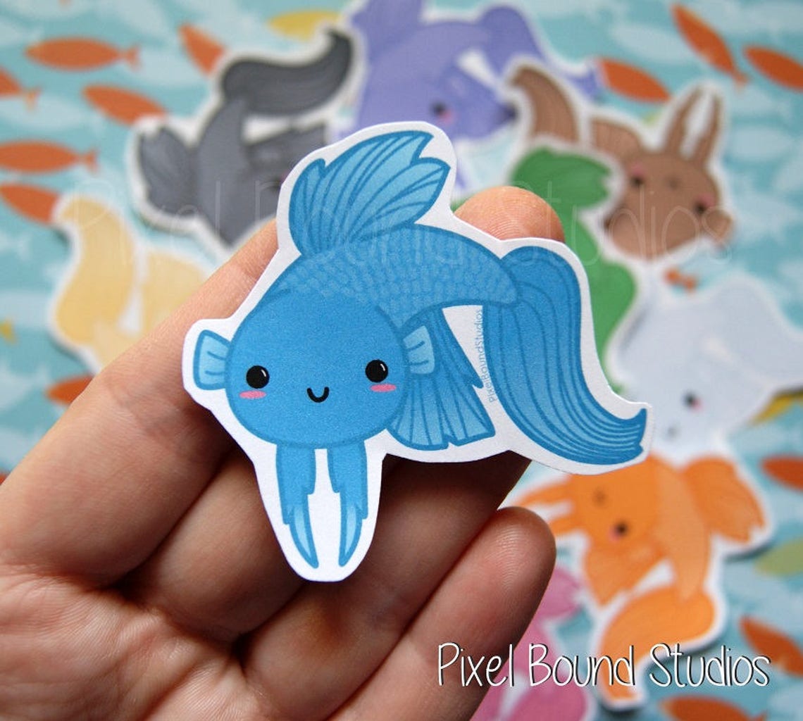 Chibi Veiltail Betta Stickers and Magnets | Etsy