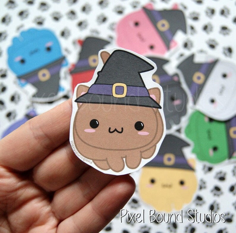 Chibi Witch Cat Stickers and Magnets | Etsy