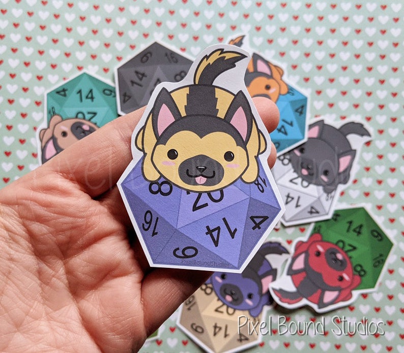 Chibi German Shepherd on D20 Stickers and Magnets - Etsy