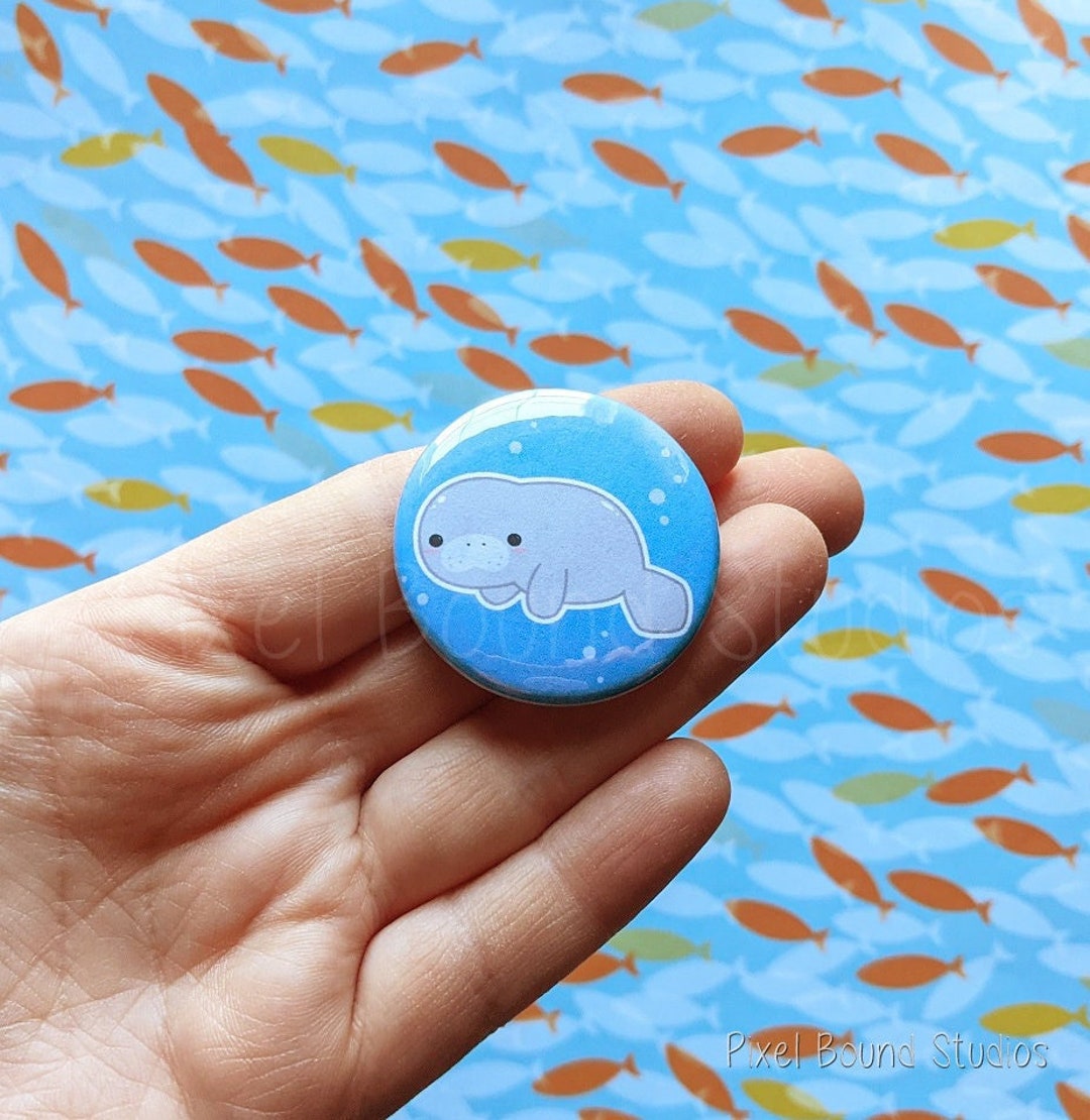 Chibi Cute Manatee Art 1.5 Inch Button - Etsy