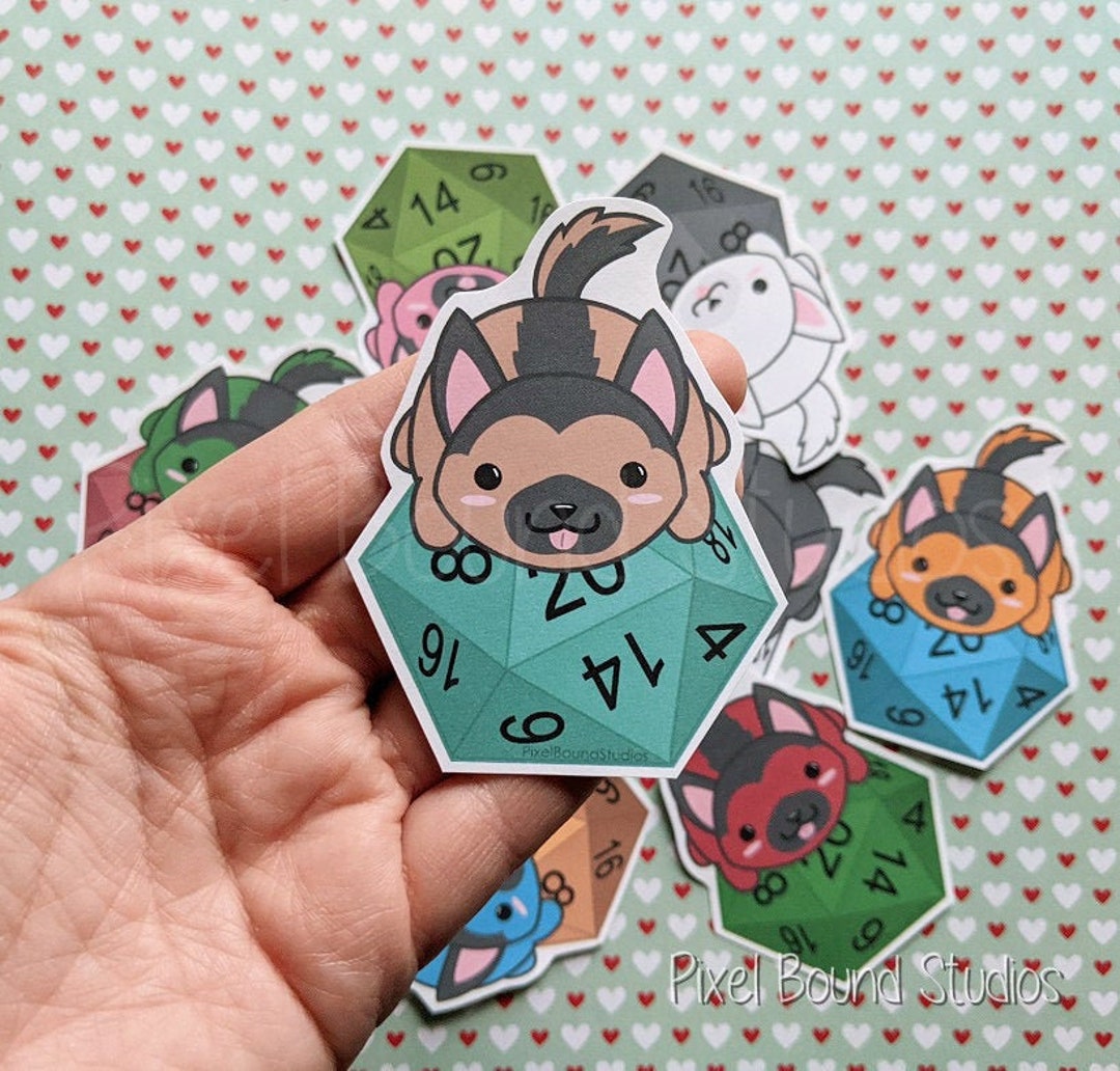 Chibi German Shepherd on D20 Stickers and Magnets - Etsy