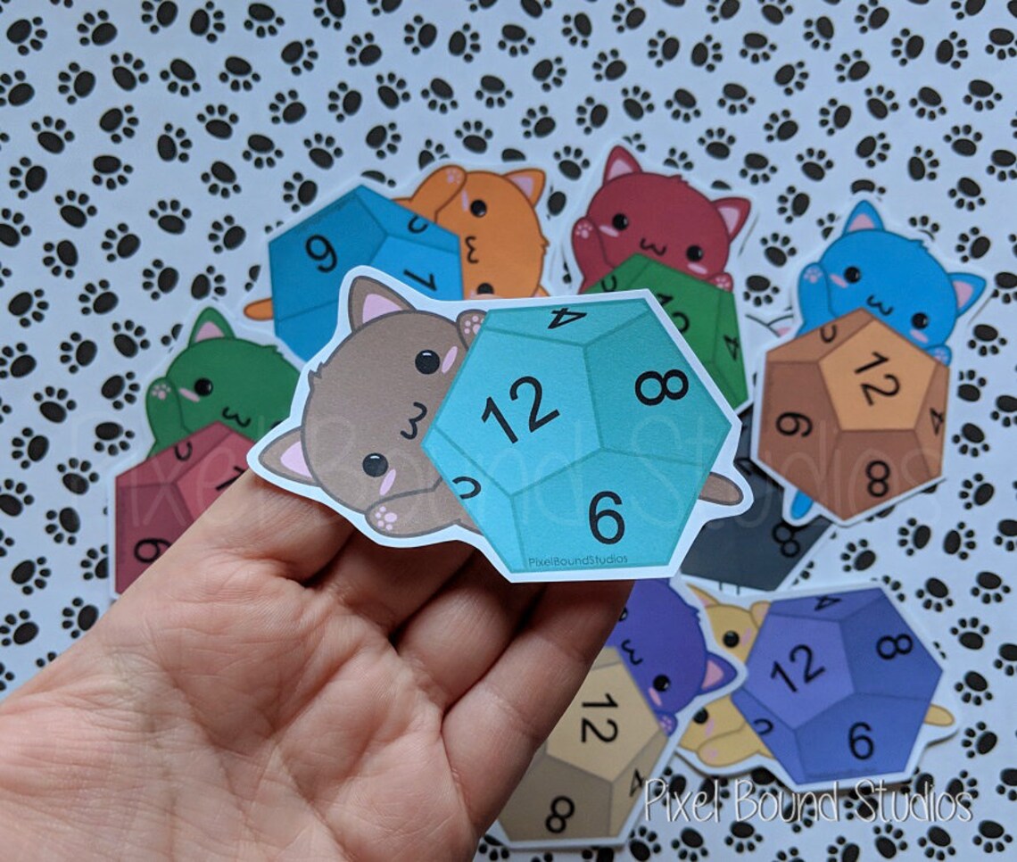 Chibi Cat With D12 Stickers and Magnets | Etsy
