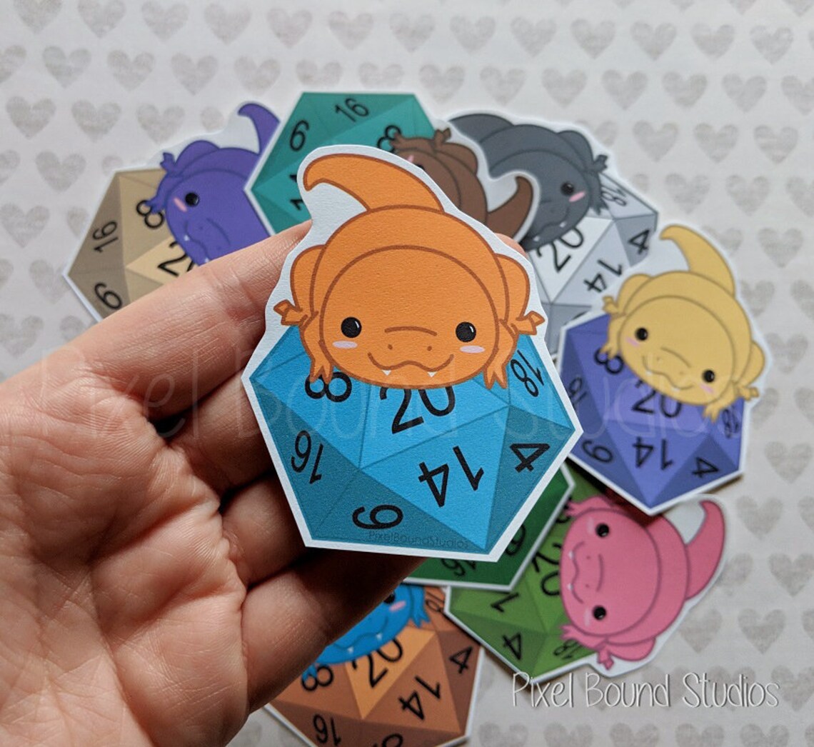 Chibi T-rex Baby Dinosaur on D20 Stickers and Magnets - Etsy