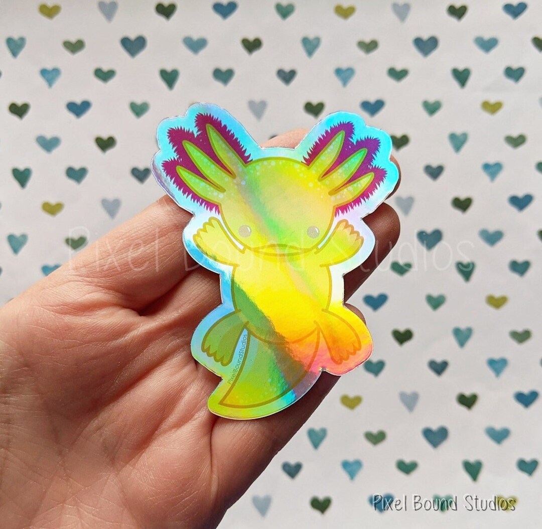 Chibi Cute Golden Albino Axolotl Holographic Vinyl Sticker - Etsy