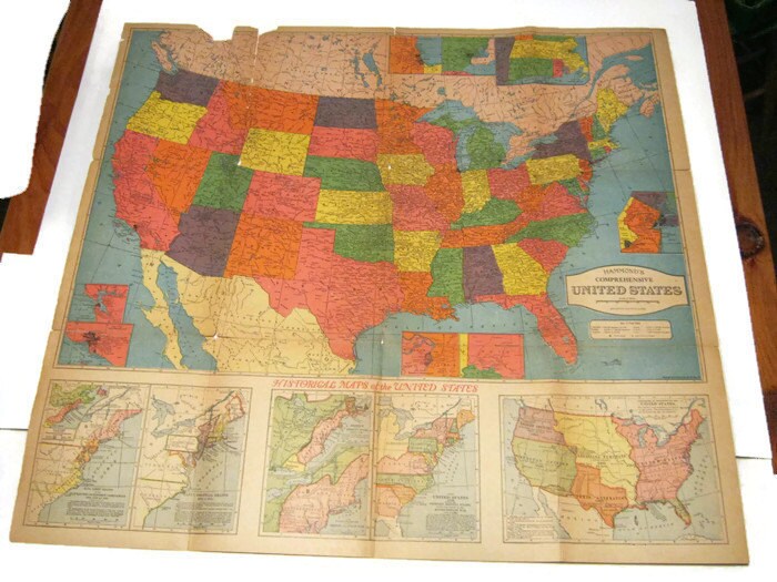 Vintage 1920s US Map Hammond's Comprehensive Map of the United States ...