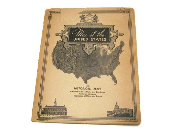 Vintage 1920s US Map Hammond's Comprehensive Map of the United States ...