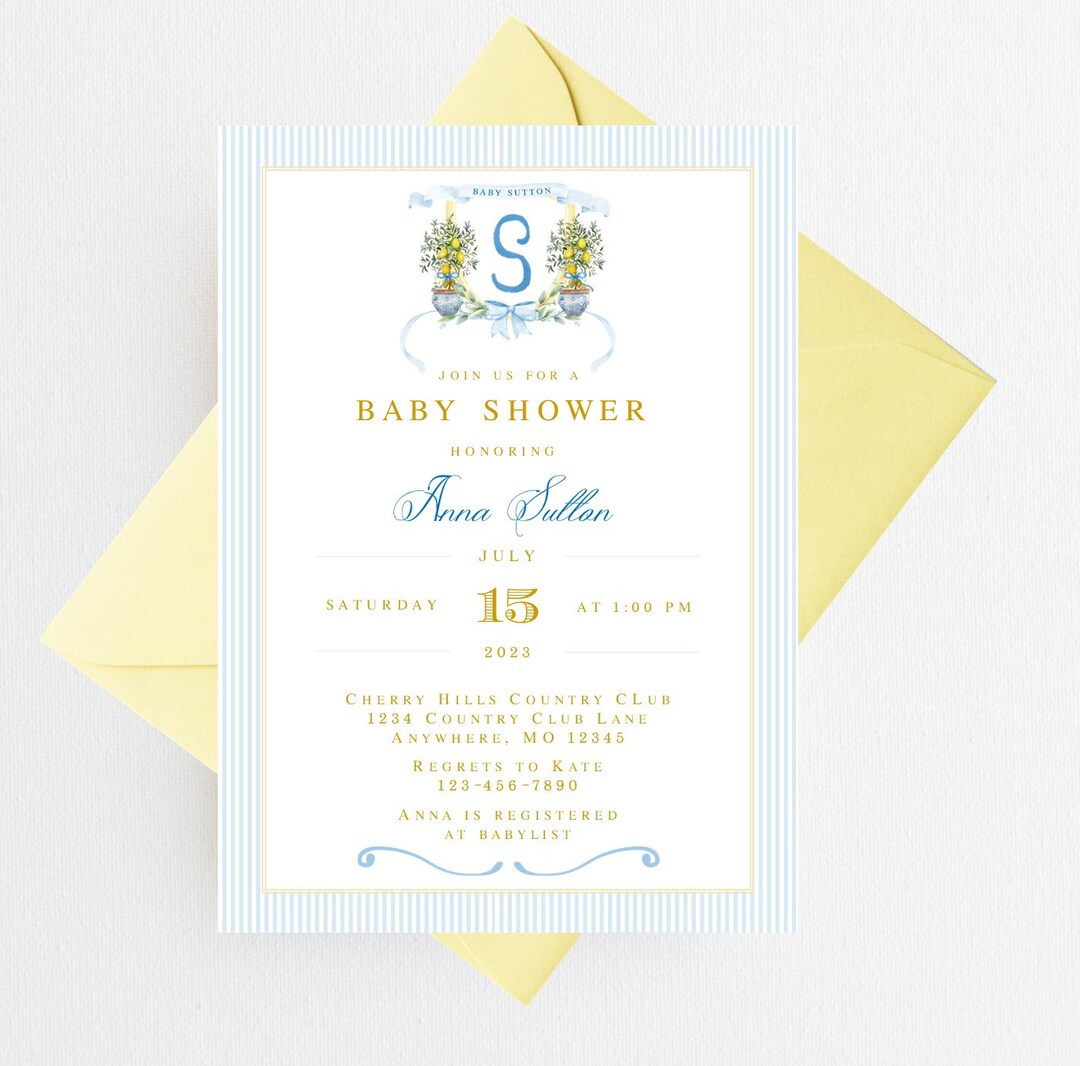 Vintage Lemon Tree Baby Shower Invitations | Lemon Birthday Invitations ...