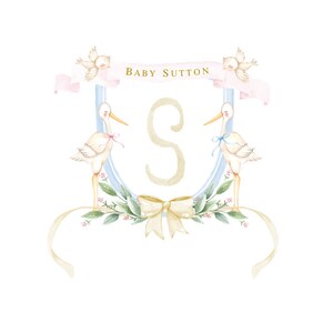 Custom Baby Crest Monogram Vintage Stork | Personalized Baby Shower ...