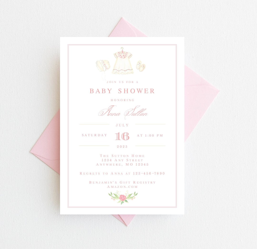 Girl Baby Shower Invitation | Vintage Baby Shower Invitations | Pink ...