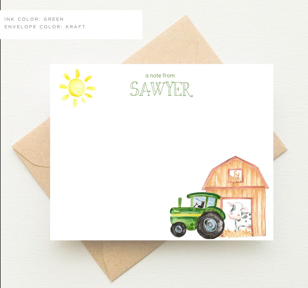 Personalized Tractor Note Cards | Tractor Thank You Cards | Tractor ...