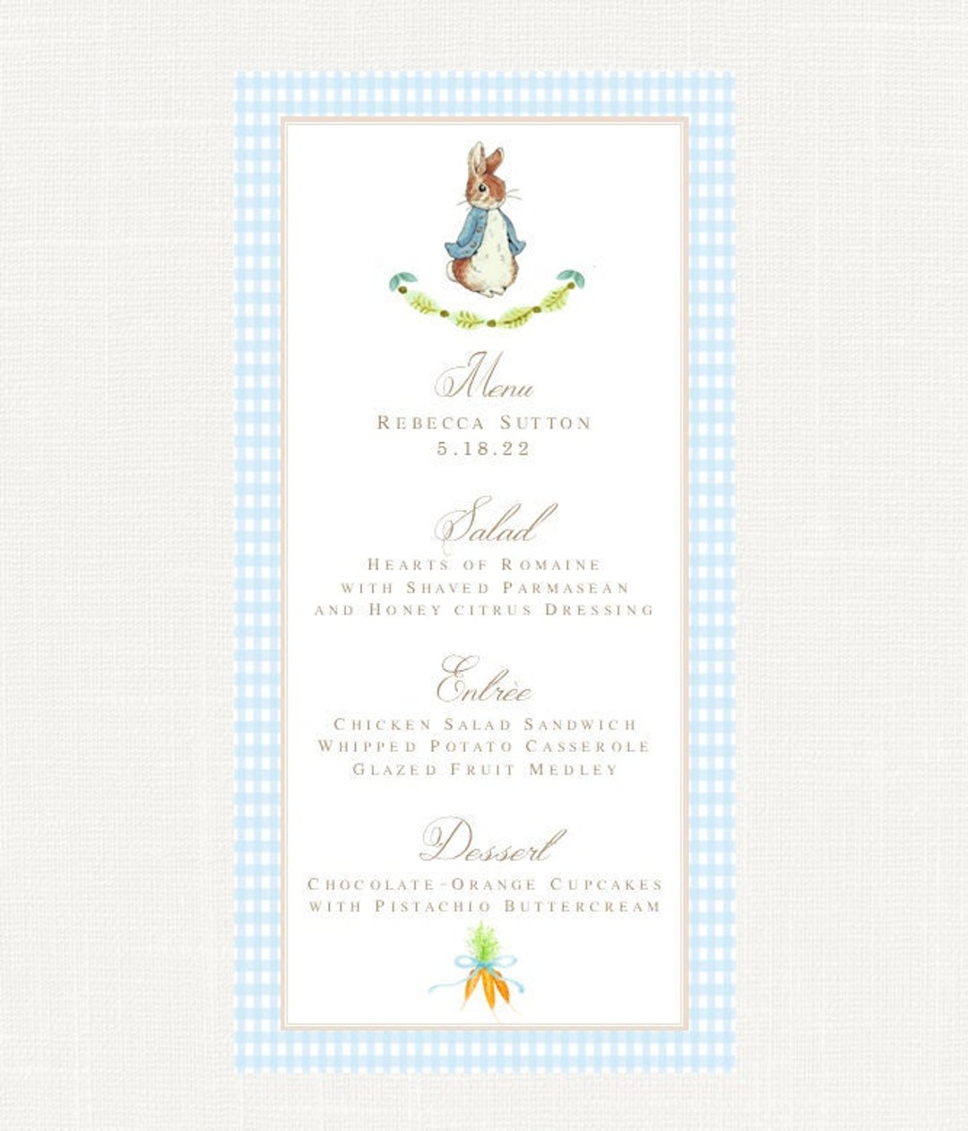 Peter Rabbit Baby Shower Menu Printed | Bunny Baby Shower Menu | Peter ...