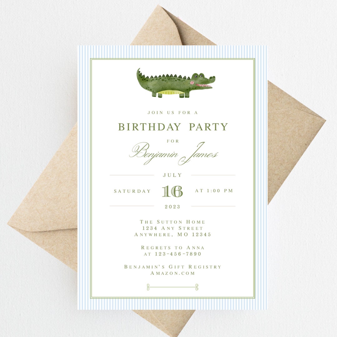 Alligator Birthday Invitation | Gator Birthday Invitations Boy | First ...