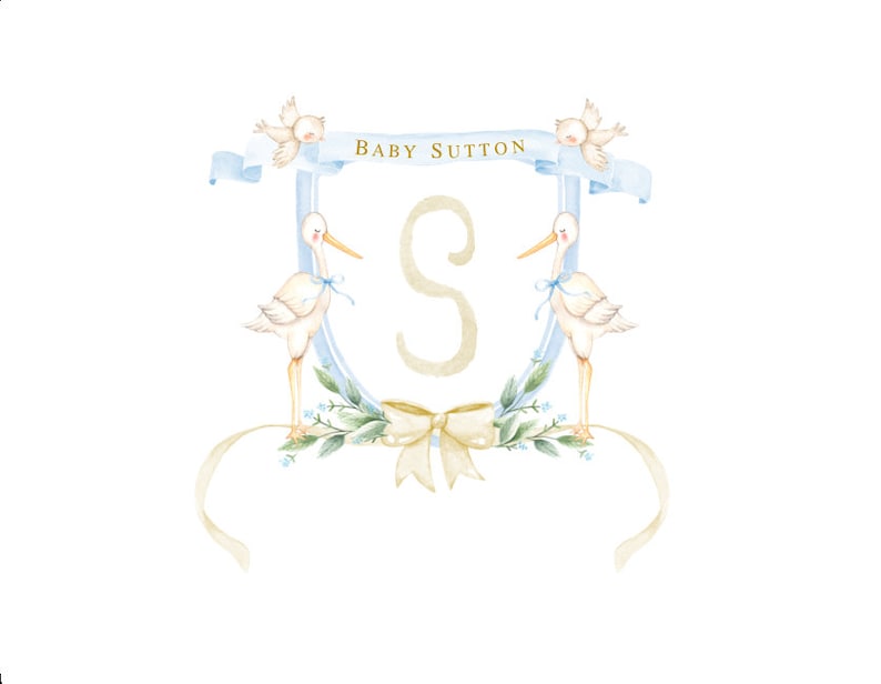 Custom Baby Crest Monogram Vintage Stork Personalized Baby - Etsy
