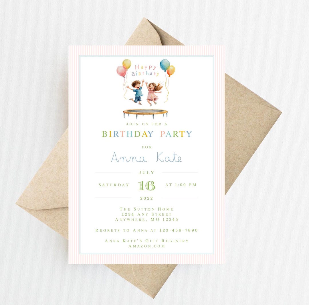 Trampoline Birthday Party Invitation | 5x7 Printed Invitations ...