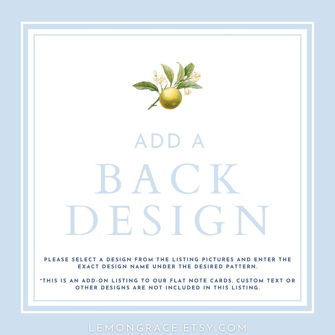 Add a Back to Any Lemon Grace Flat Note Card Design - Etsy