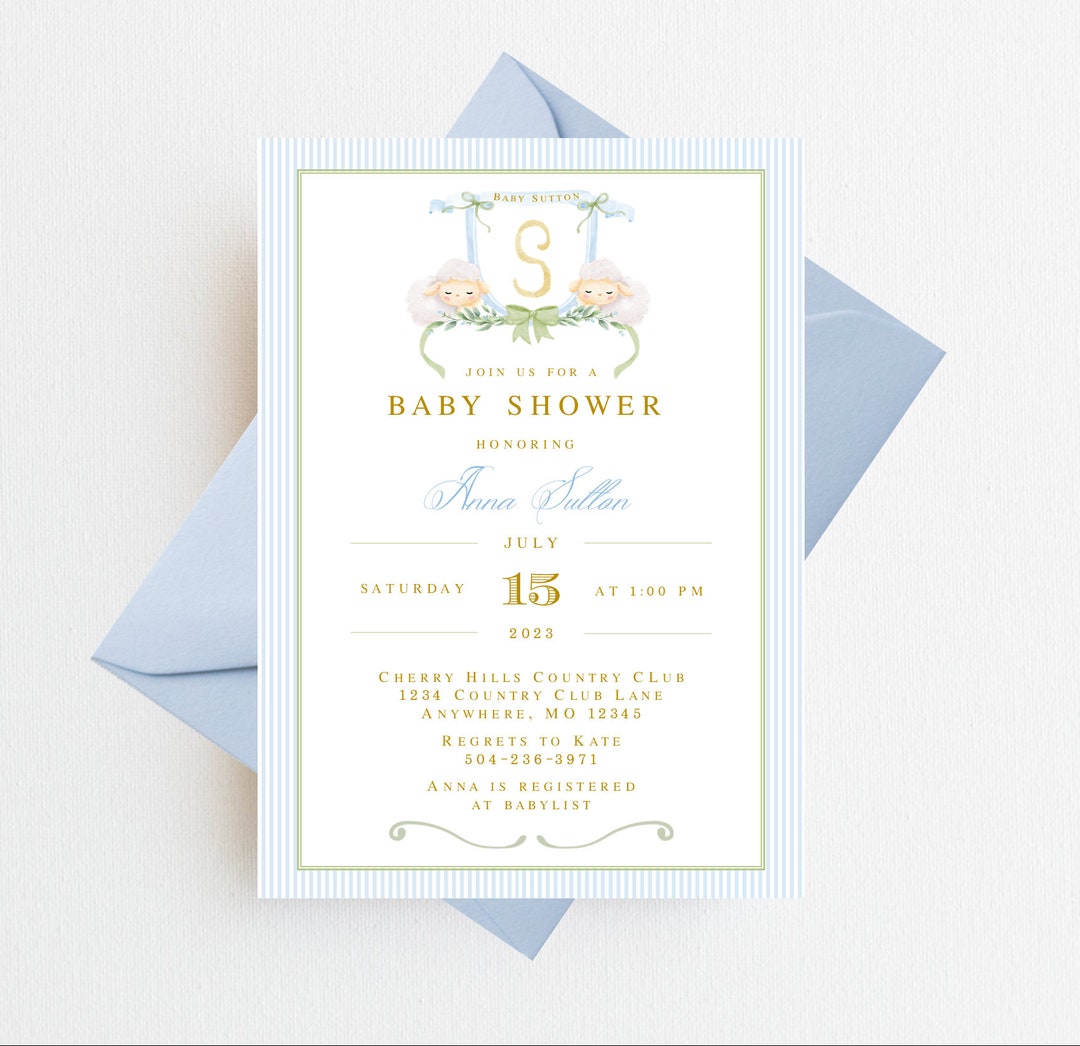 Vintage Sheep Baby Shower Invitations | Sheep Monogram Lamb Baby Shower ...