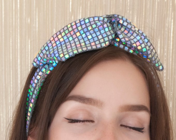 Holographic Hairband Knotted Bandana Disco Ball Accessories Iridescent ...