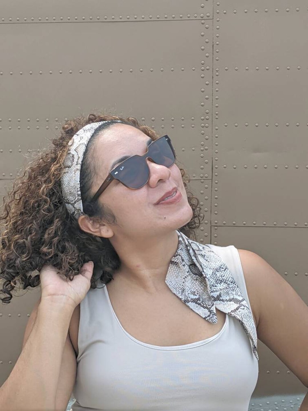Neutral Snakeskin Bandana Headwrap Beige Chiffon Scarf Hair Accessory ...