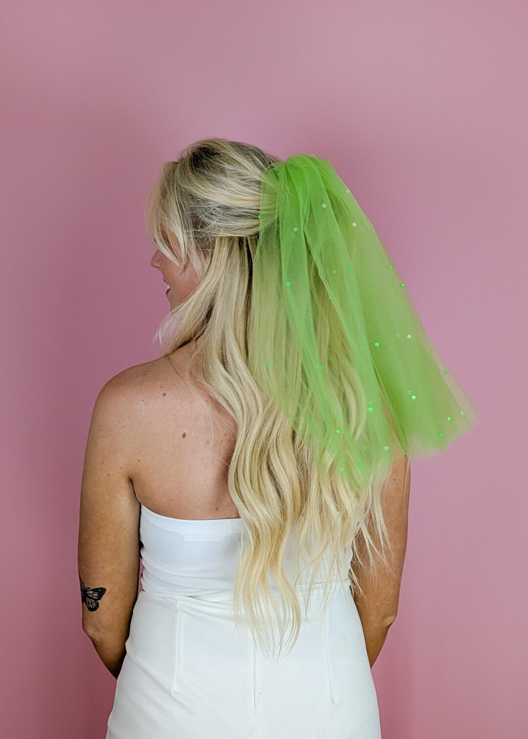 Neon Tulle Mini Veil: Polka Dot Rhinestones, Bachelorette Party ...